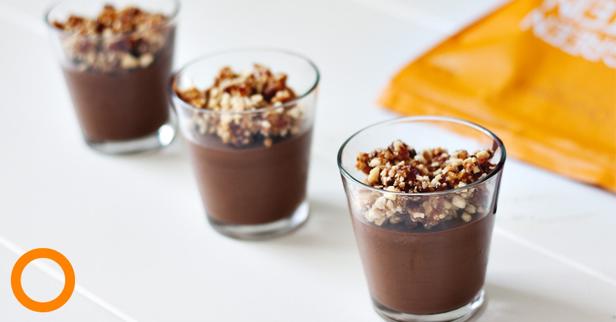Chocolade pudding met crunchy topping