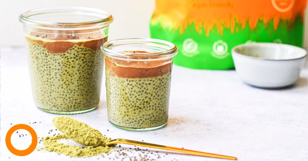 Matcha chiapudding met chocolade topping